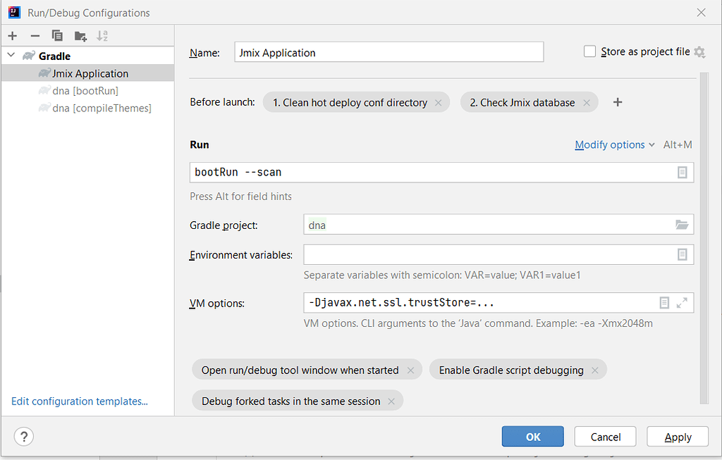 Add java-opts in Idea at runtime - Support - Jmix