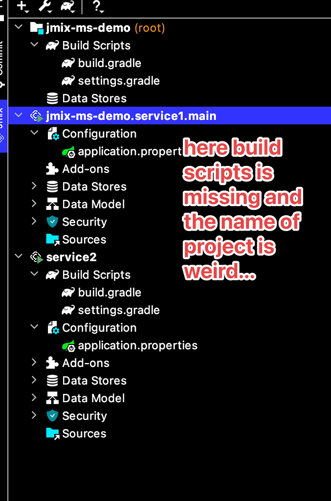 Jmix Studio issue when open multiple jmix projects in one gradle project - Support - Jmix