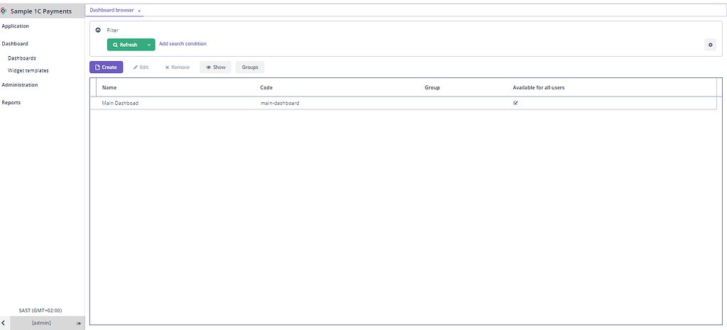 Dashboard screen display - Support - Jmix