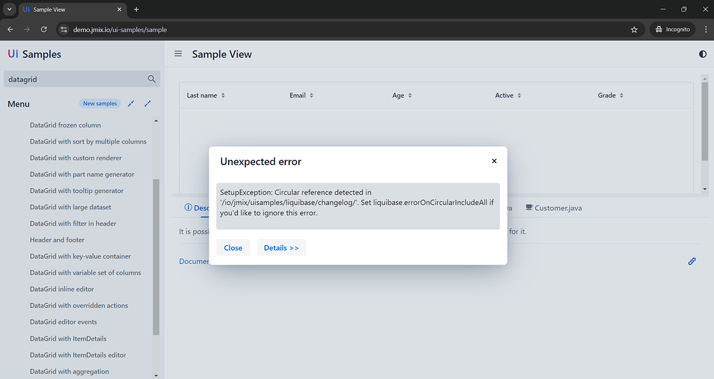 UI Samples - Unexpected Circular Error - Support - Jmix